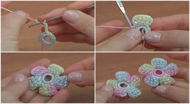 CROCHET BEAUTIFUL FLOWER WITH BEADS